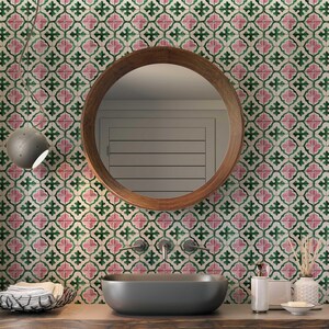 Pink and Green Patterned Ceramic Tile - Vintage Moroccan Tile Design ...