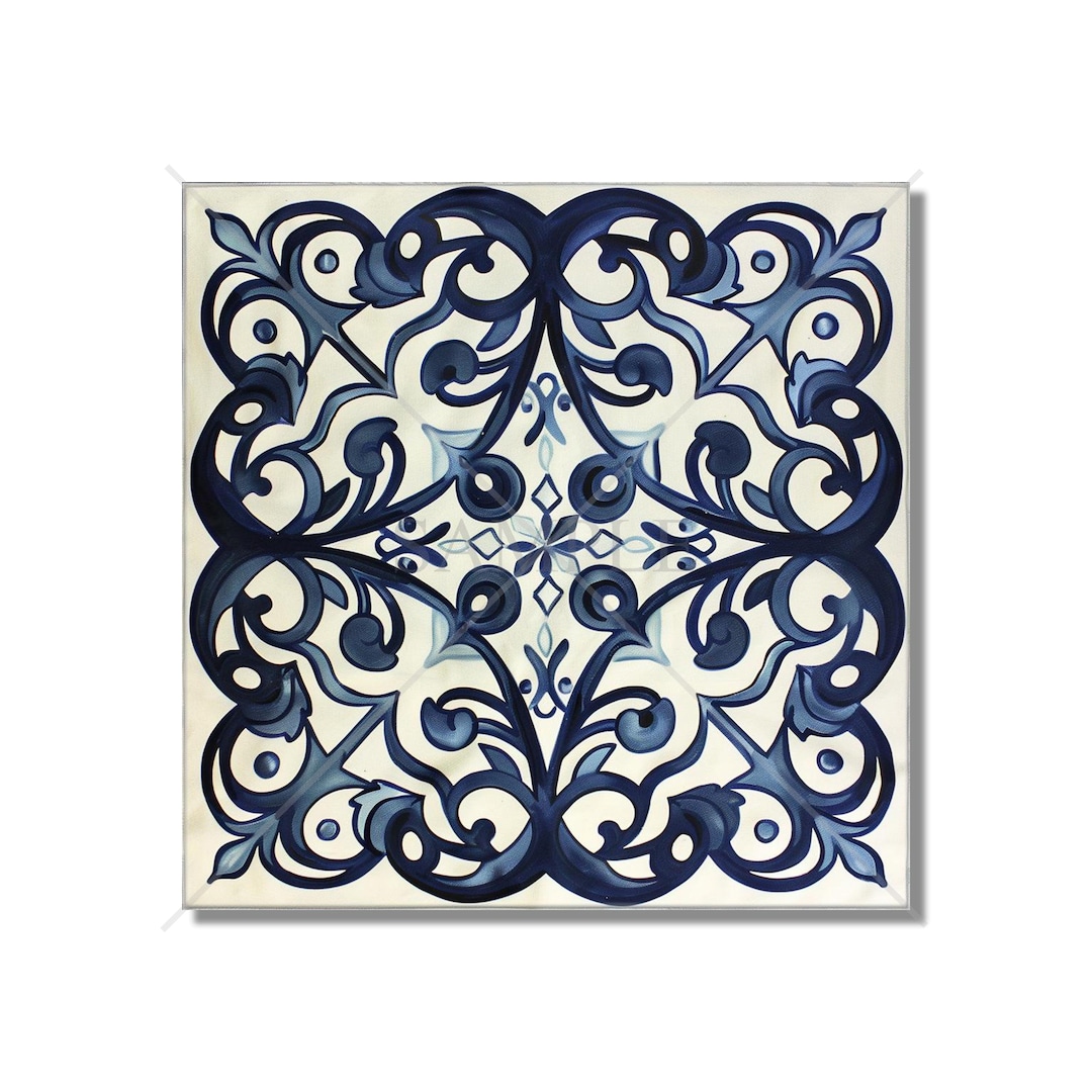 Blue Patterned Ceramic Tile - Blue Kitchen Backsplash Tile - Vintage ...