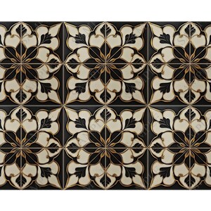Black Patterned Ceramic Tile - Vintage Design Tile Design - Kitchen ...