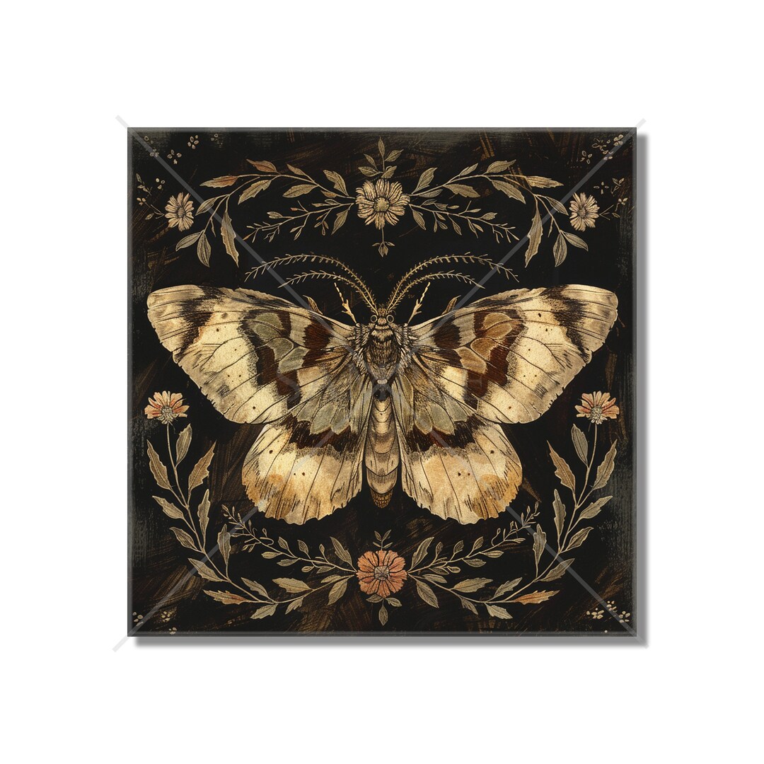 Moody Botanical Moth Design Ceramic Tile - Kitchen Backsplash Tile ...