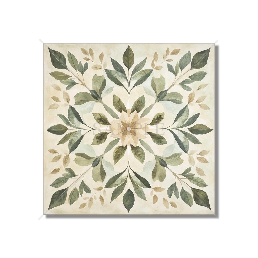Green Beige Botanical Ceramic Tile Patterned Kitchen Backsplash Tile ...