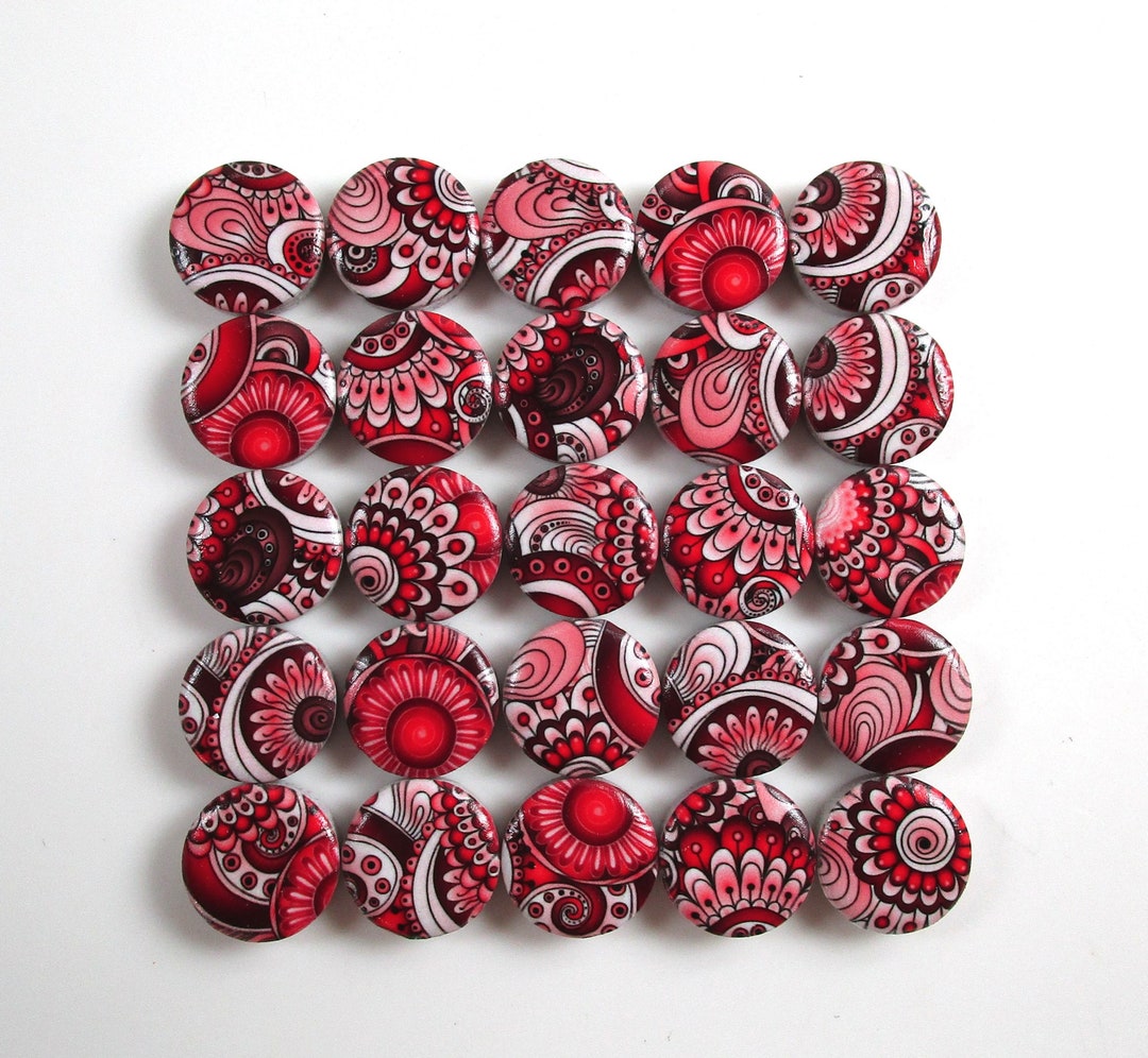 Funky Red Art Design 25 Pieces - 20mm Round Decorative Mosaic Tile ...