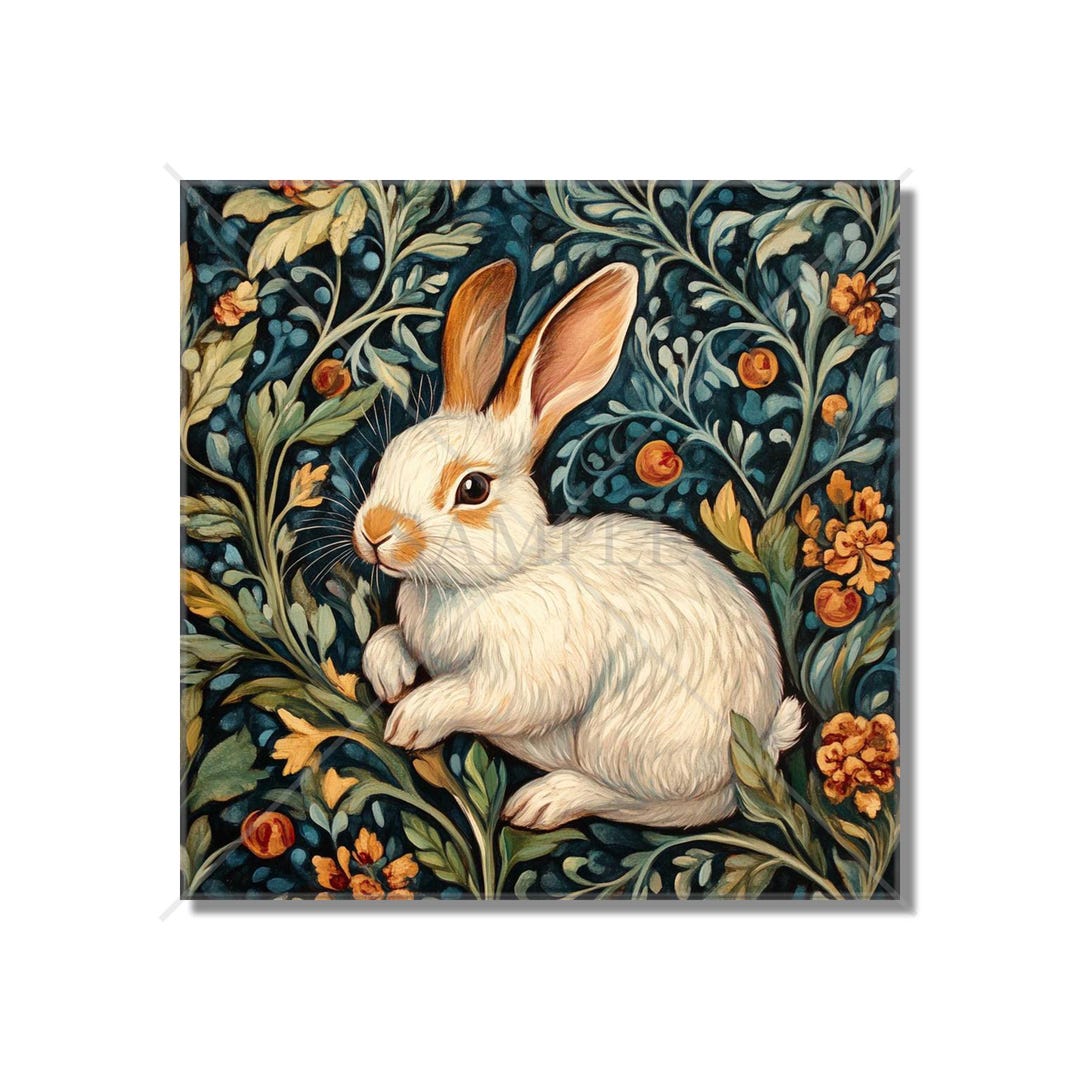 William Morris Vintage Woodland Rabbit Ceramic Tile - Decorative Rabbit ...