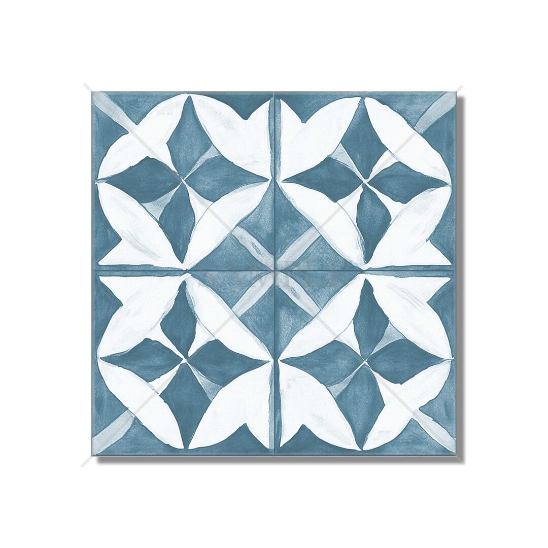 Blue and White Geometric Design Ceramic Tile - Unique Blue Kitchen ...