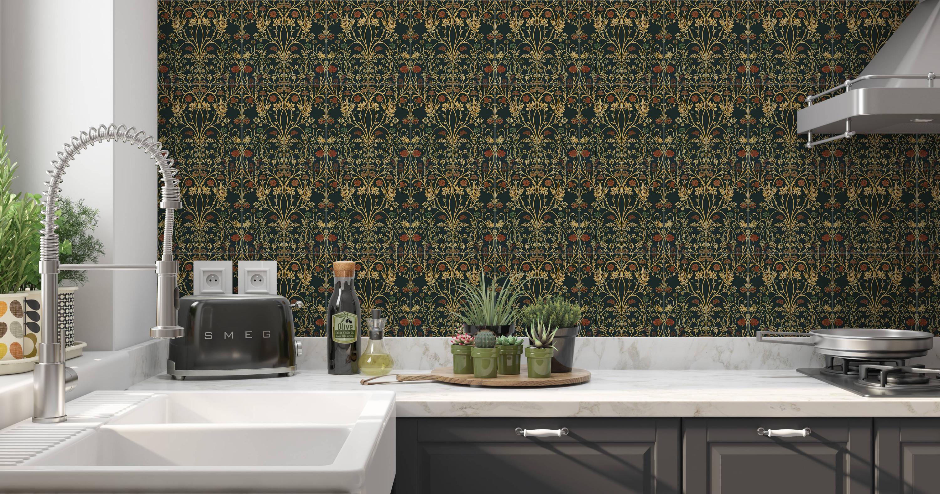 Moody Floral William Morris Design Ceramic Tile Art Nouveau Kitchen ...