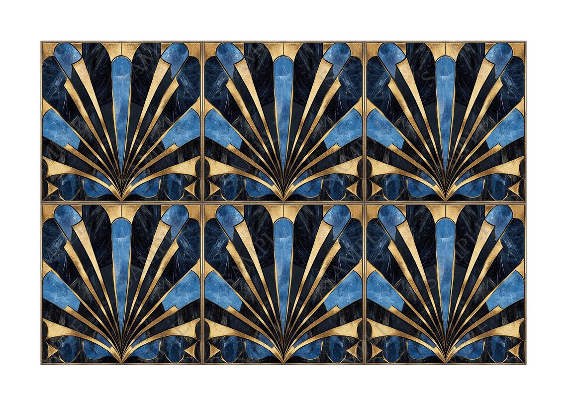 Art Deco Design Ceramic Tile - Black Blue Gold Tones Art Deco Kitchen ...