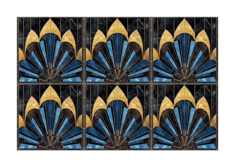 Art Deco Design Ceramic Tile - Black Blue Gold Tones Art Deco Kitchen ...