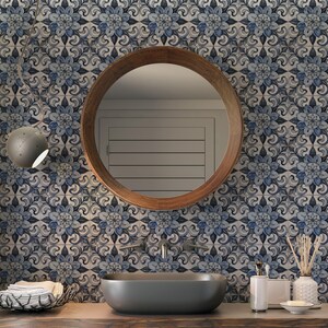 Blue Grey Ceramic Tile Vintage Moroccan Tile Design Kitchen Backsplash ...