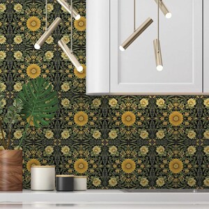 Yellow and Green Floral Ceramic Tile - Vintage French Floral Design ...