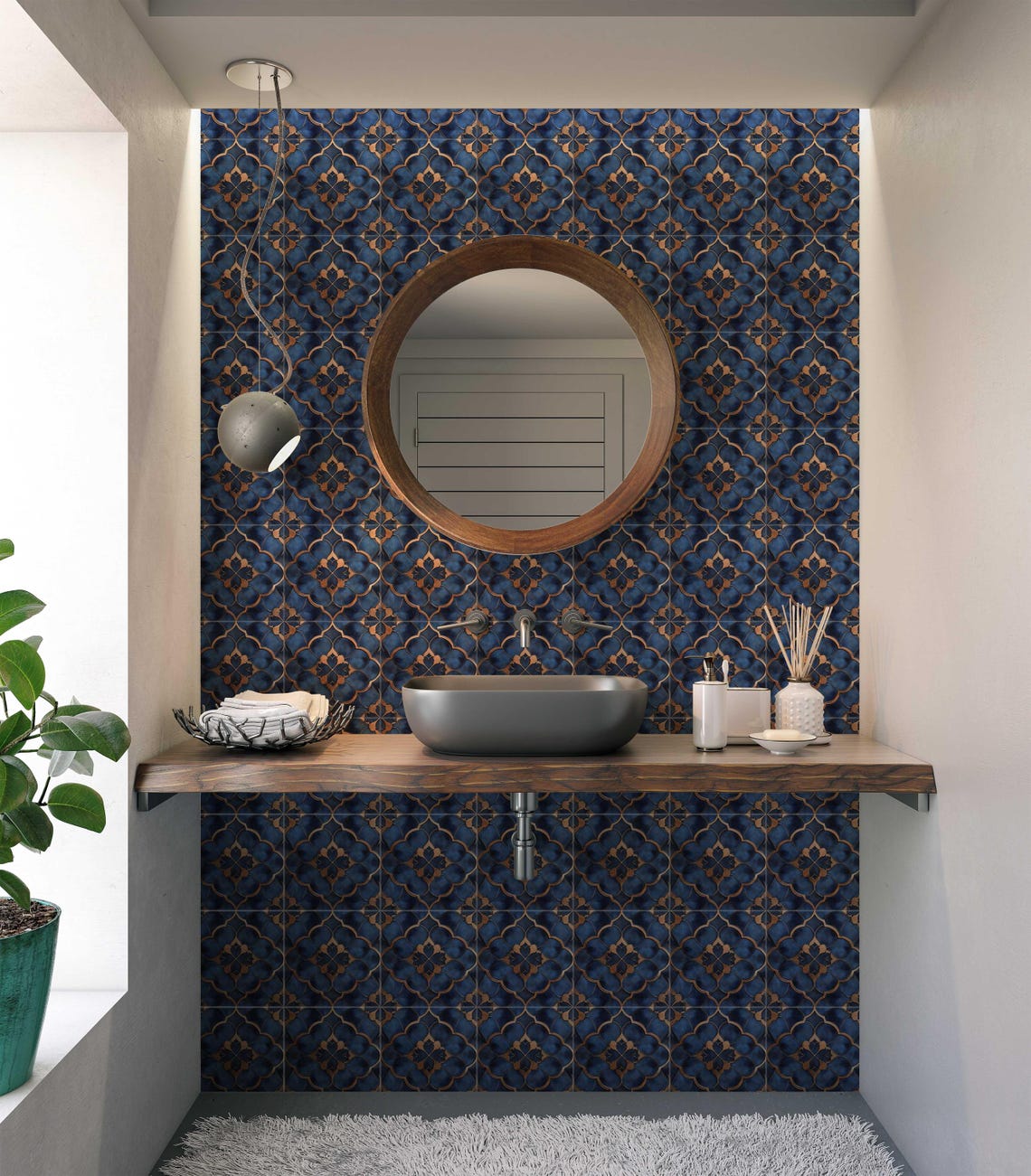 Dark Blue Patterned Ceramic Tile Kitchen Backsplash Tile Bathroom Wall ...