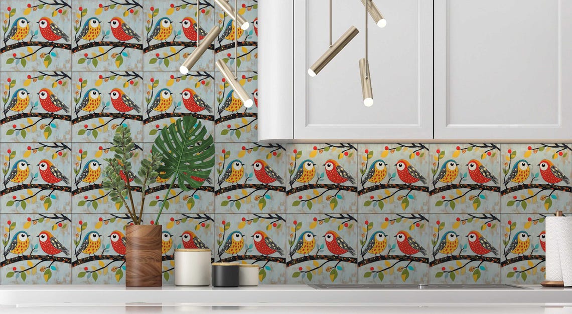 Colorful Bird Ceramic Tile - Mixed Bright Colors Design Wall Tiles ...