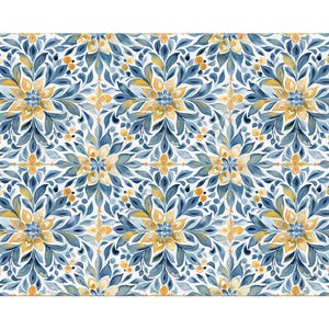 Blue and Yellow Patterned Ceramic Tile Kitchen Backsplash Tile Floral ...