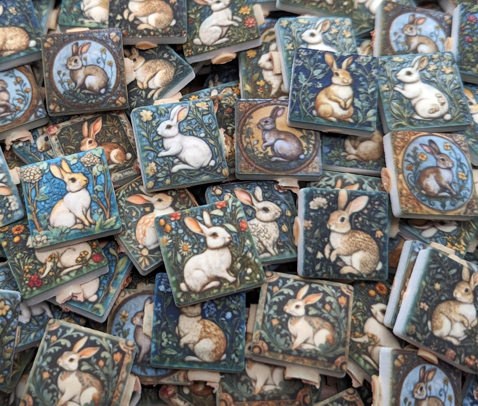 SALE 2 Pounds of Bunny Rabbit Design Mixed Ceramic Mosaic Tiles Mixed ...