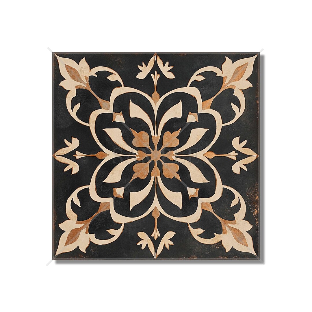 Aged Black & Rust Ceramic Tile - Vintage Patterned Kitchen Backsplash ...