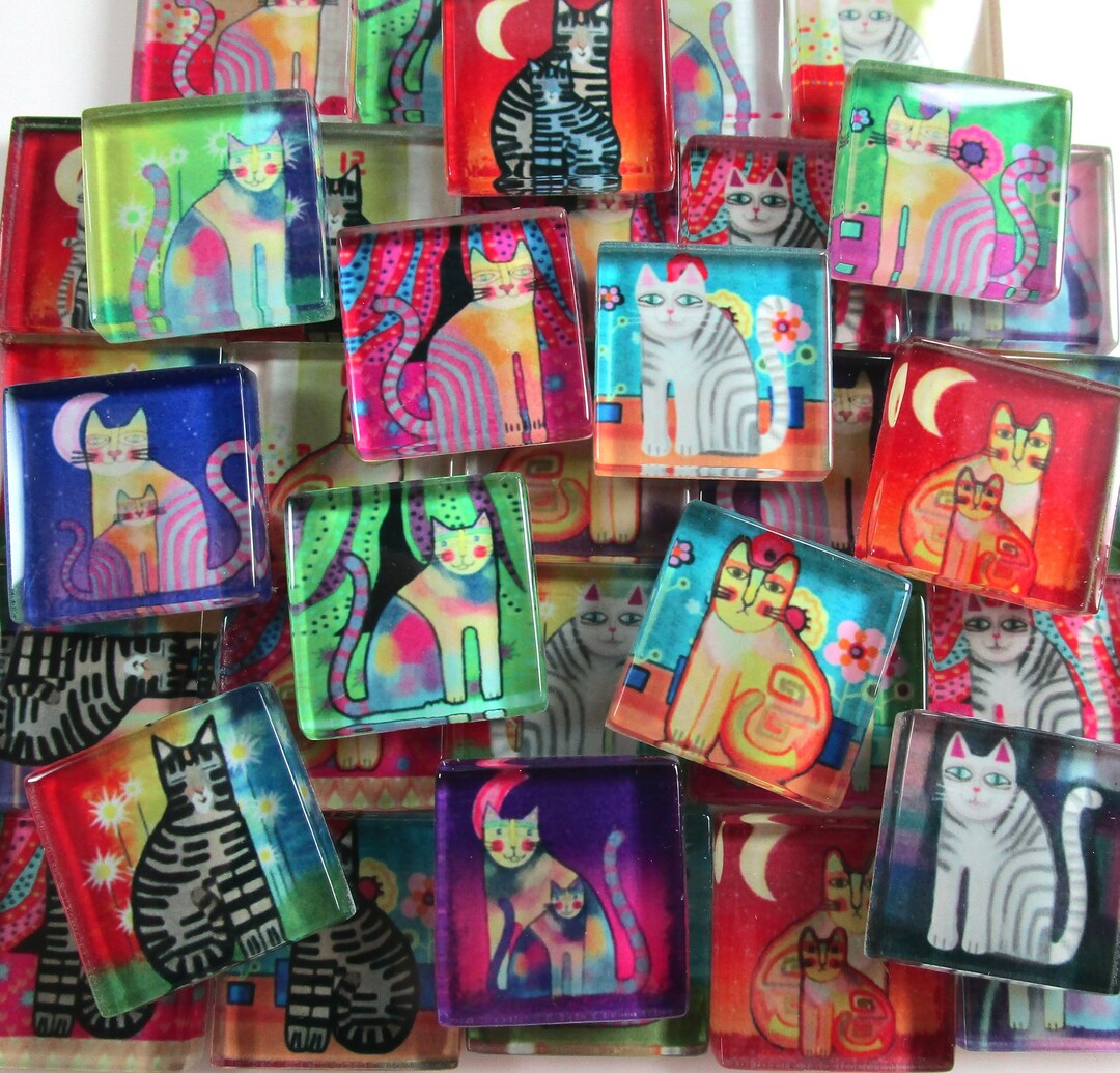 Funky Cats Glass Mosaic Tiles Bright Colors Glass Mosaic Tiles 1 Inch ...