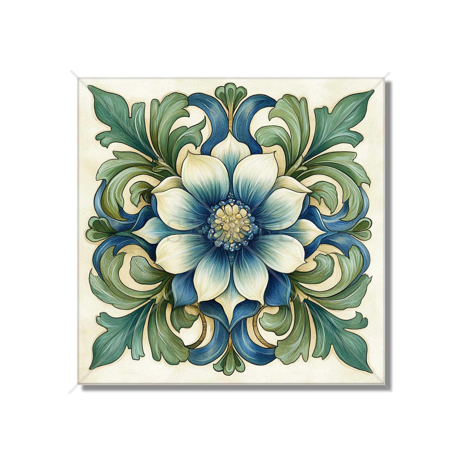 Blue Green Ceramic Tile Art Deco - Art Nouveau Design Blue Green Cream ...