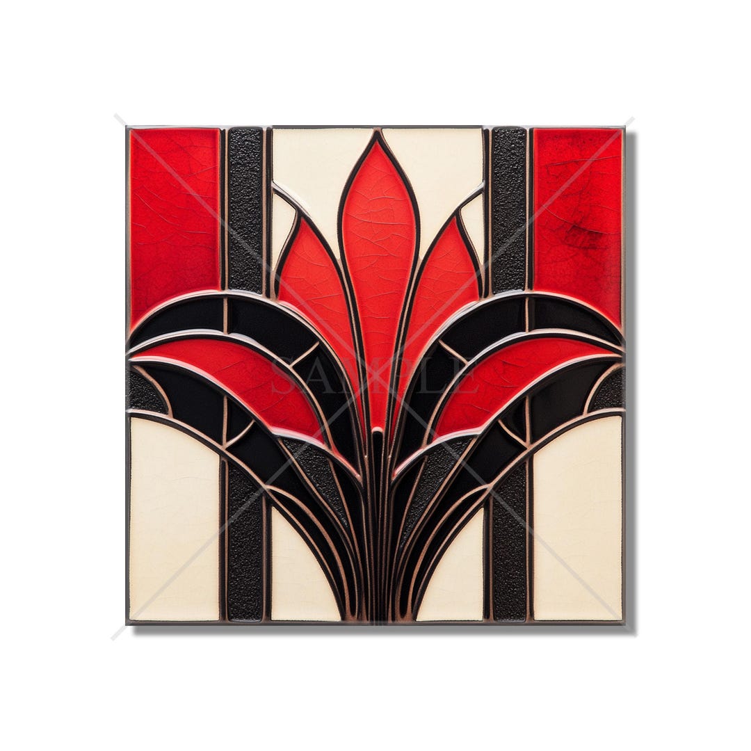 Red Black White Ceramic Tile - Unique Red Kitchen Backsplash Tile - Art ...