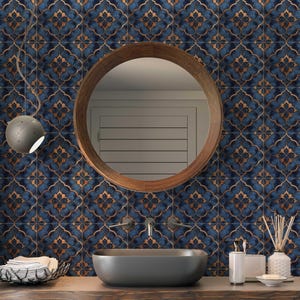 Dark Blue Patterned Ceramic Tile Kitchen Backsplash Tile Bathroom Wall ...