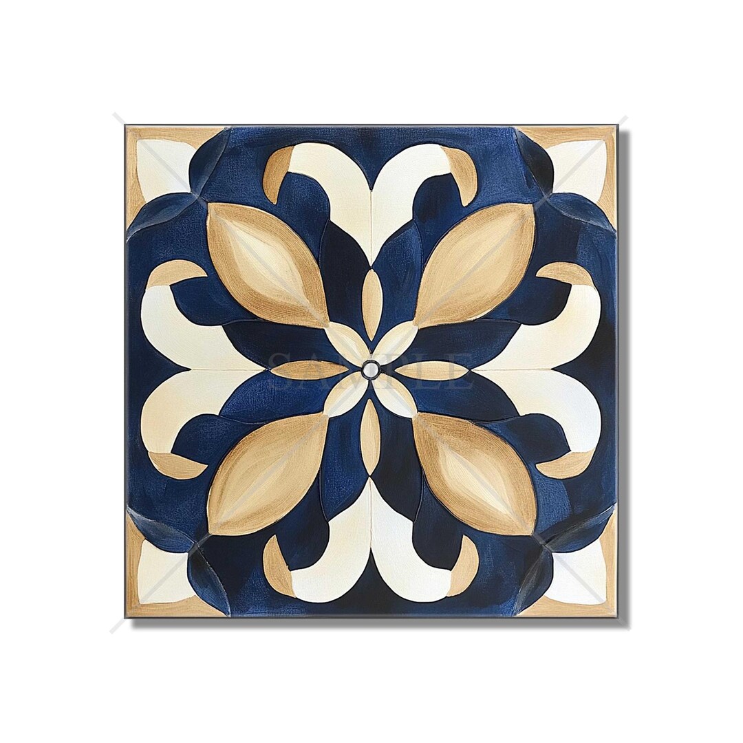 Dark Blue and Tan Vintage Moroccan Design Tile Patterned Kitchen ...