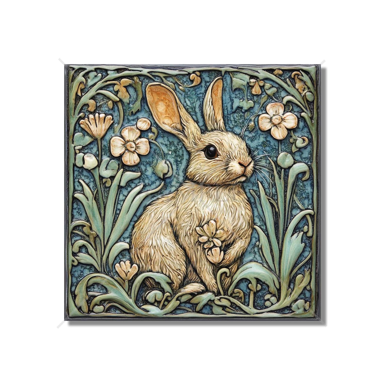 Bunny Rabbit Ceramic Tile - Vintage Design Rabbit Ceramic Tile - Rabbit ...