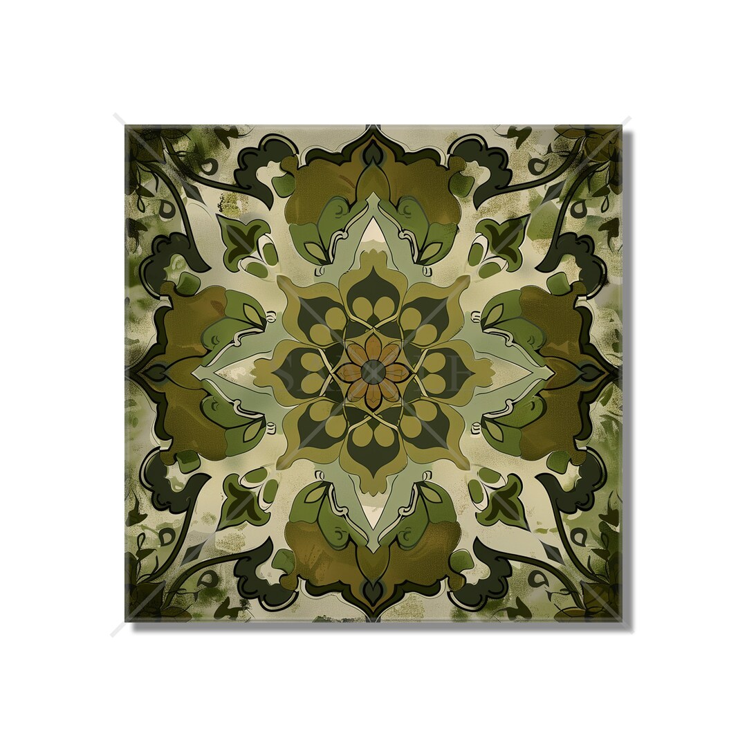 Green Patterned Ceramic Tile - Vintage Moroccan Tile Design - Kitchen ...