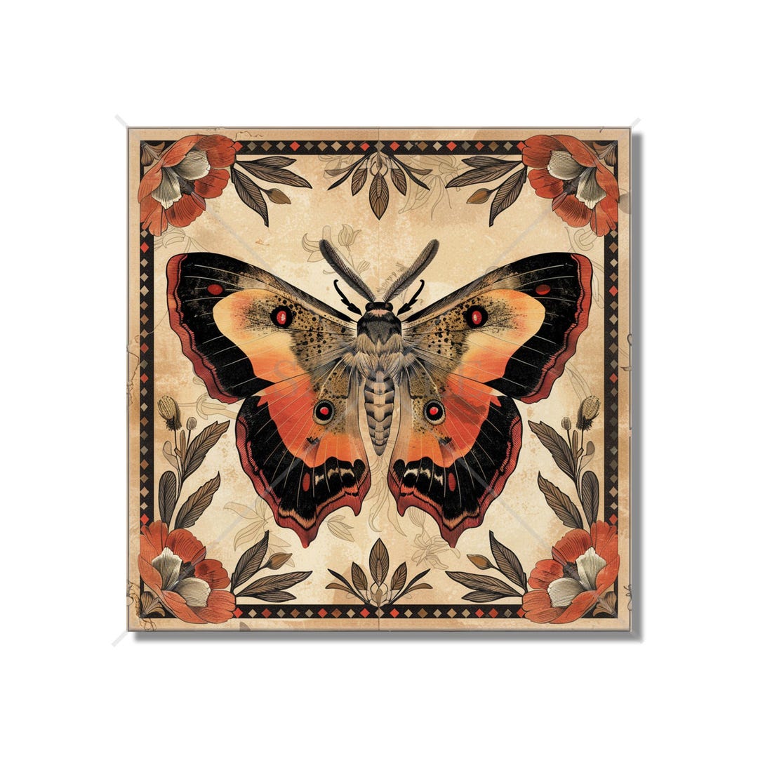 Vintage Moth Design Ceramic Tile - Kitchen Backsplash Tile - Bathroom ...