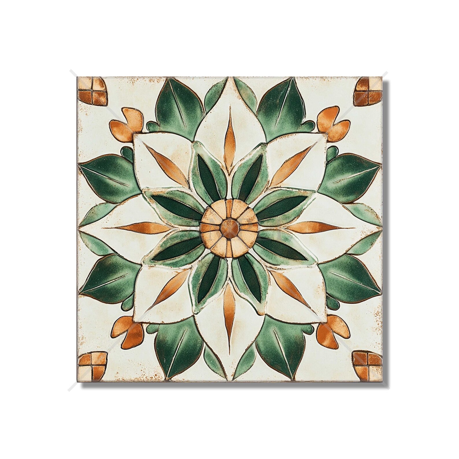 Green Copper Ceramic Tile - Vintage Design Patterned Tile - Unique ...