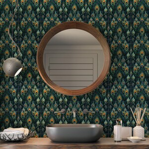 Green Copper Peacock Design Ceramic Tile - Peacock Feather Tile Unique ...
