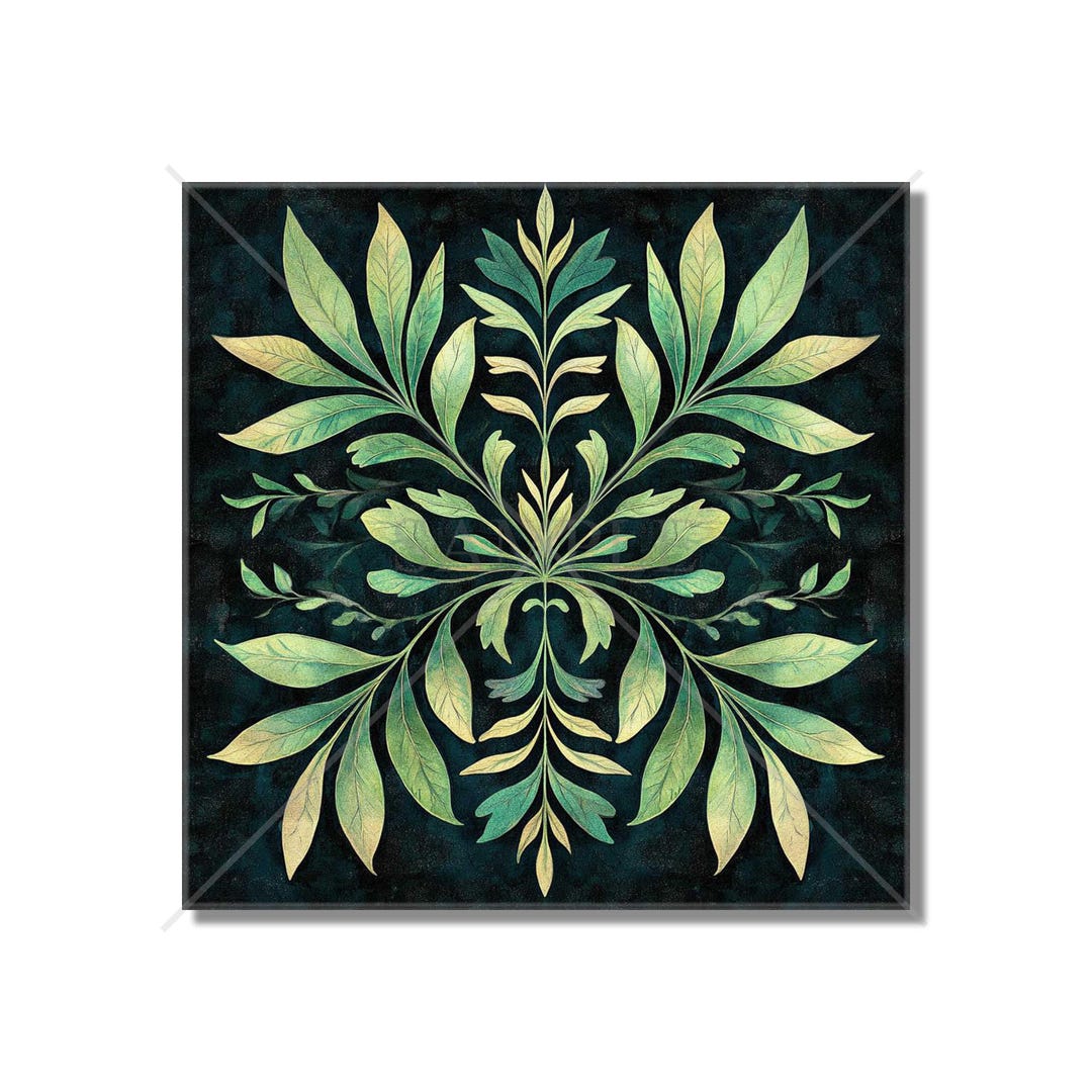 Green Leaves Botanical Ceramic Tile Patterned Kitchen Backsplash Tile ...