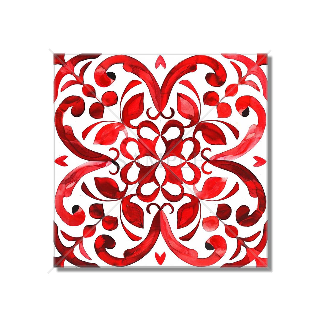 Red White Patterned Ceramic Tile - Unique Red Kitchen Backsplash Tile ...