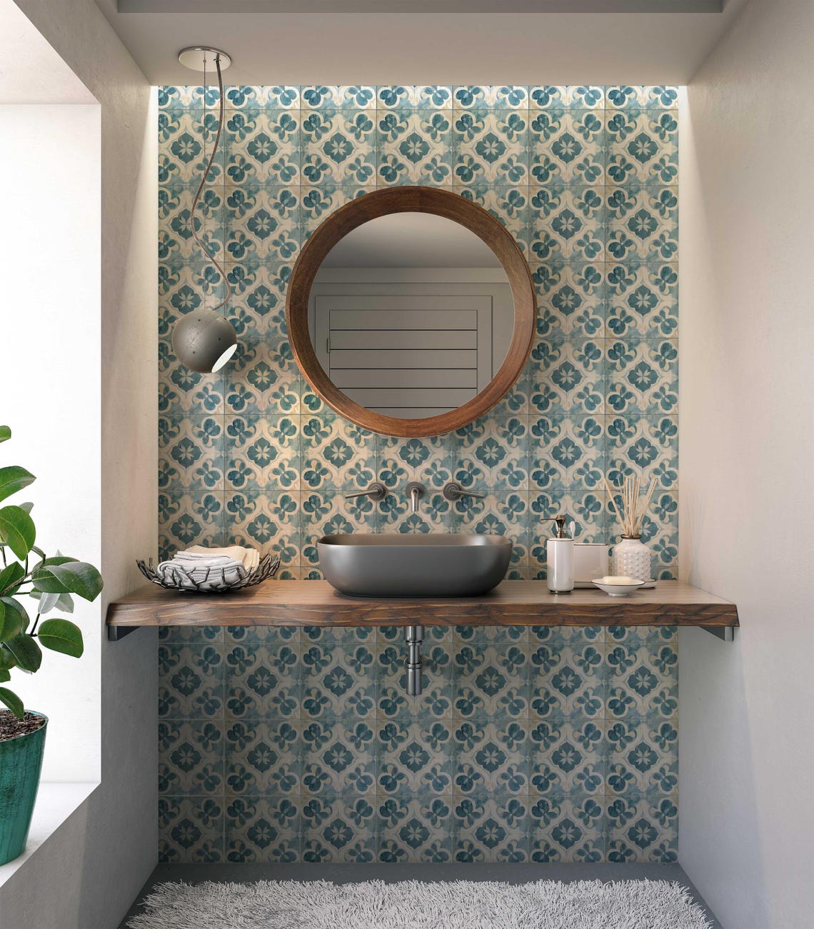 Aged Blue Green Ceramic Tile Vintage Aged Design Tile Unique Patterned ...