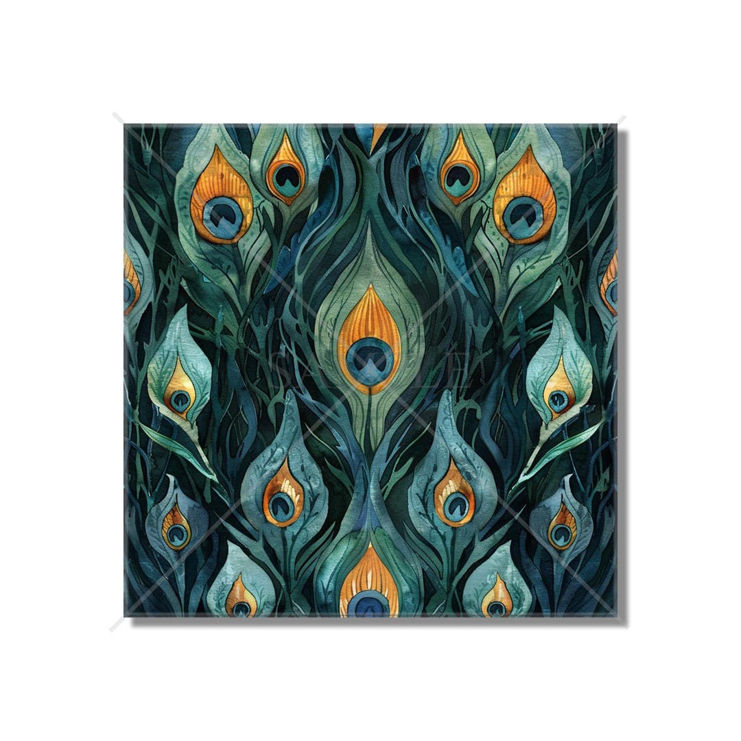 Green Copper Peacock Design Ceramic Tile - Peacock Feather Tile Unique ...