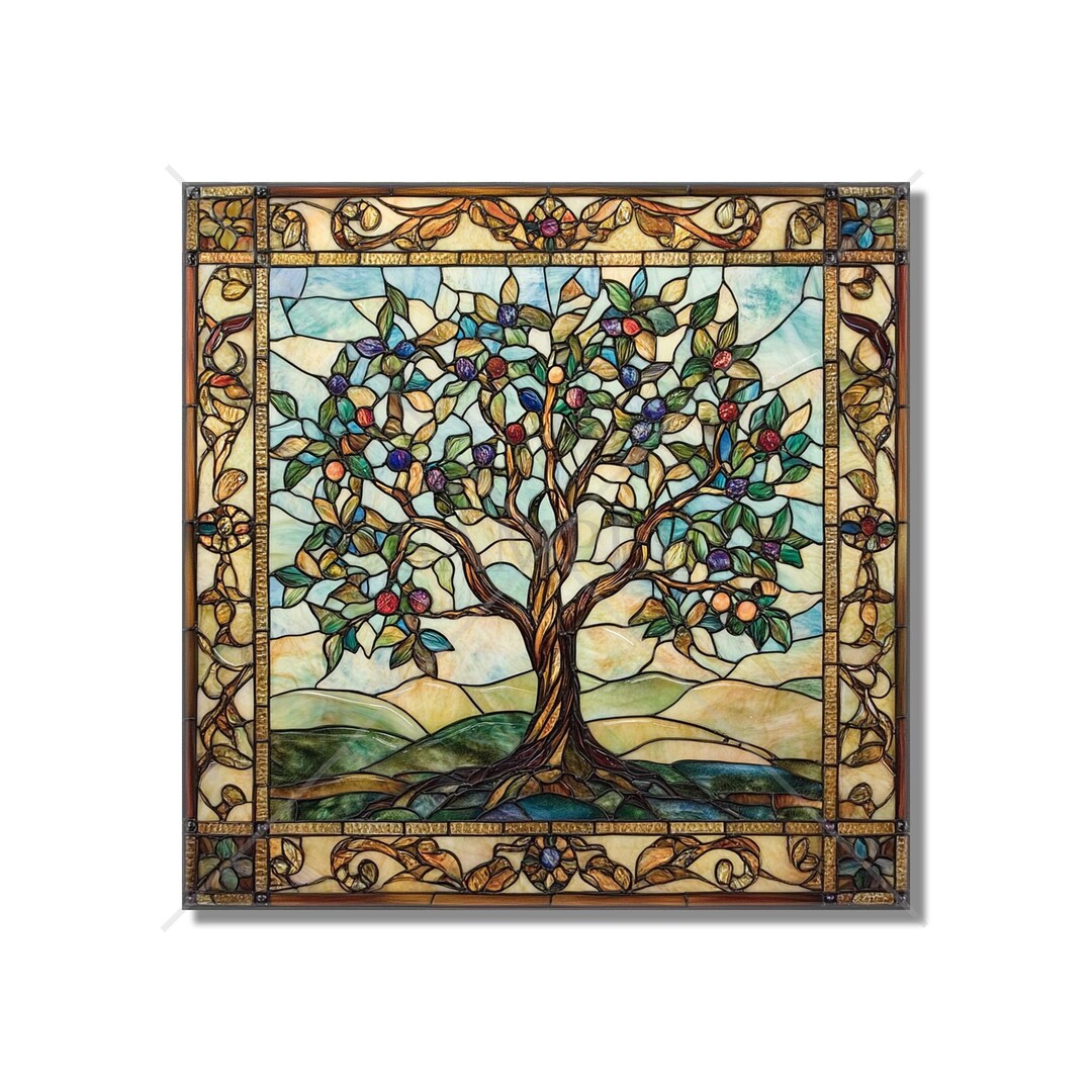 Ceramic Tile Stained Glass Tree Design - Kitchen Backsplash Accent ...