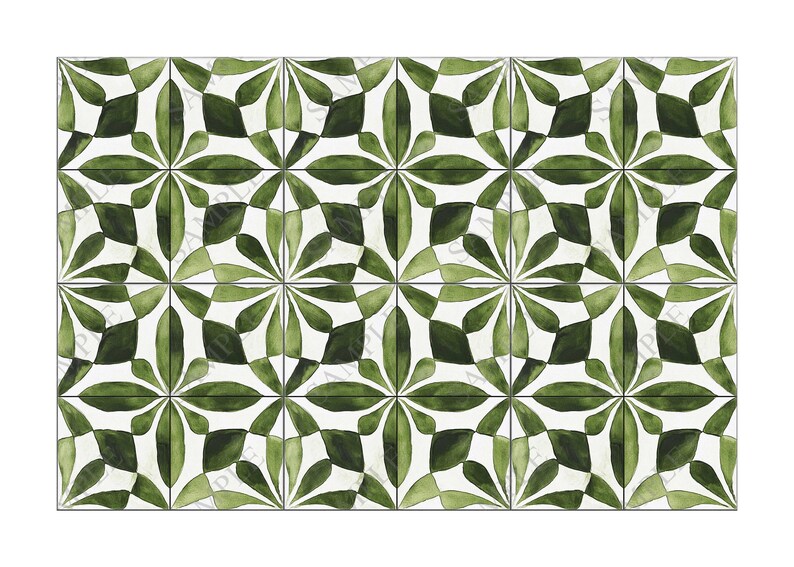 Green and White Patterned Ceramic Tile - Green Kitchen Backsplash Tile ...