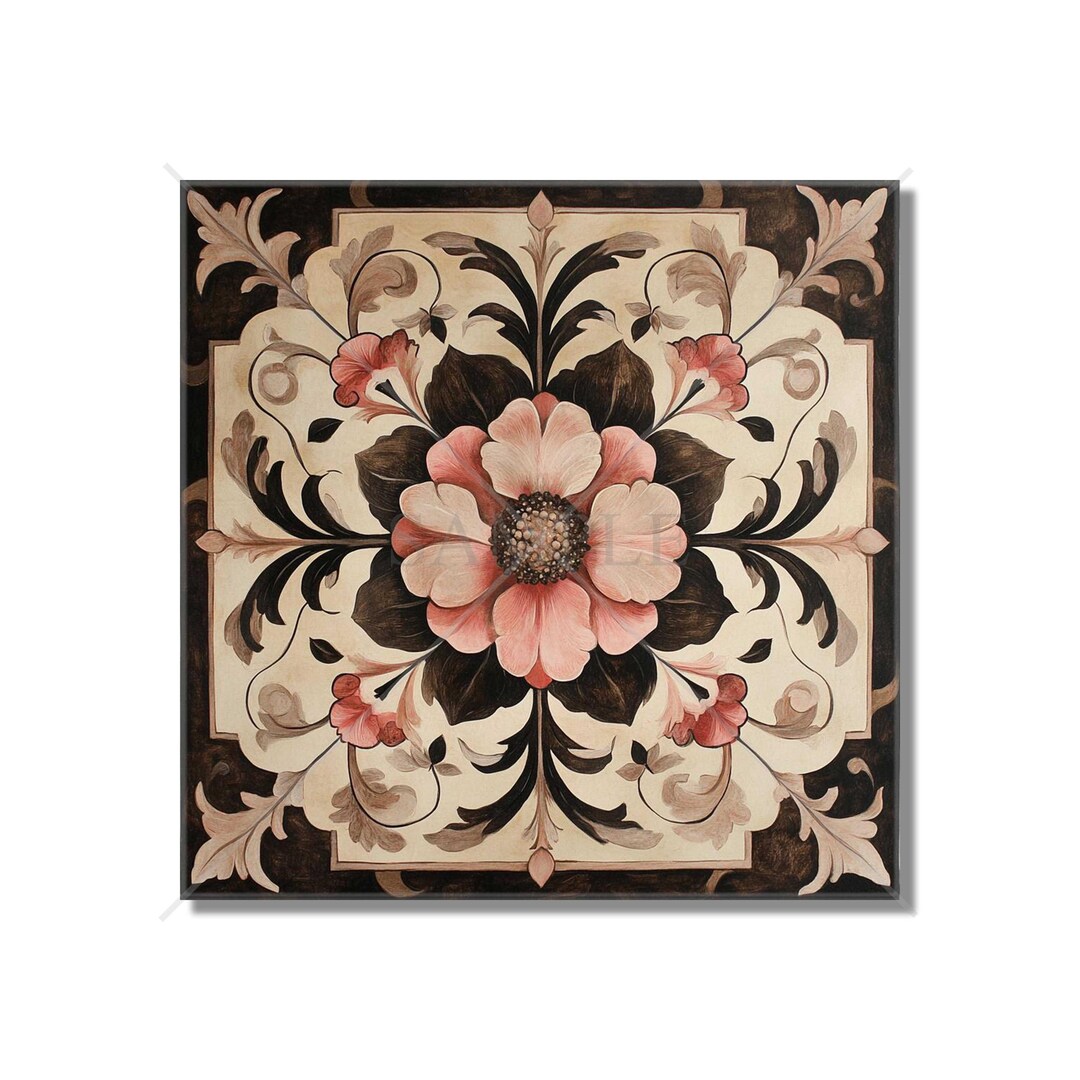 Pink and Brown Ceramic Tile - Vintage Floral Kitchen Backsplash Tile ...