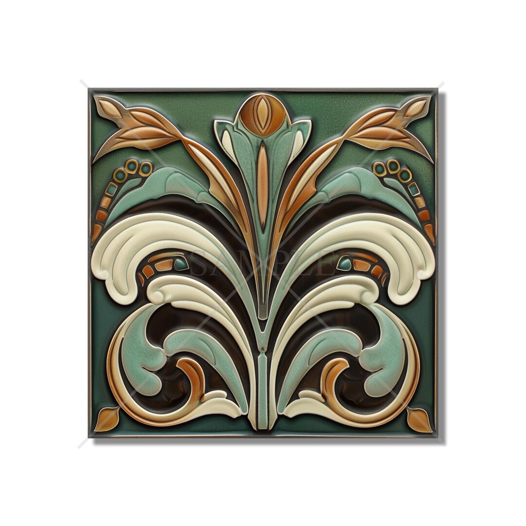 Green Rust Ceramic Tile Art Deco - Art Nouveau Design Green Copper Rust ...