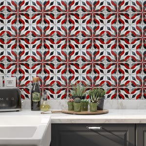 Red Black Grey Ceramic Tile - Unique Red Kitchen Backsplash Tile ...
