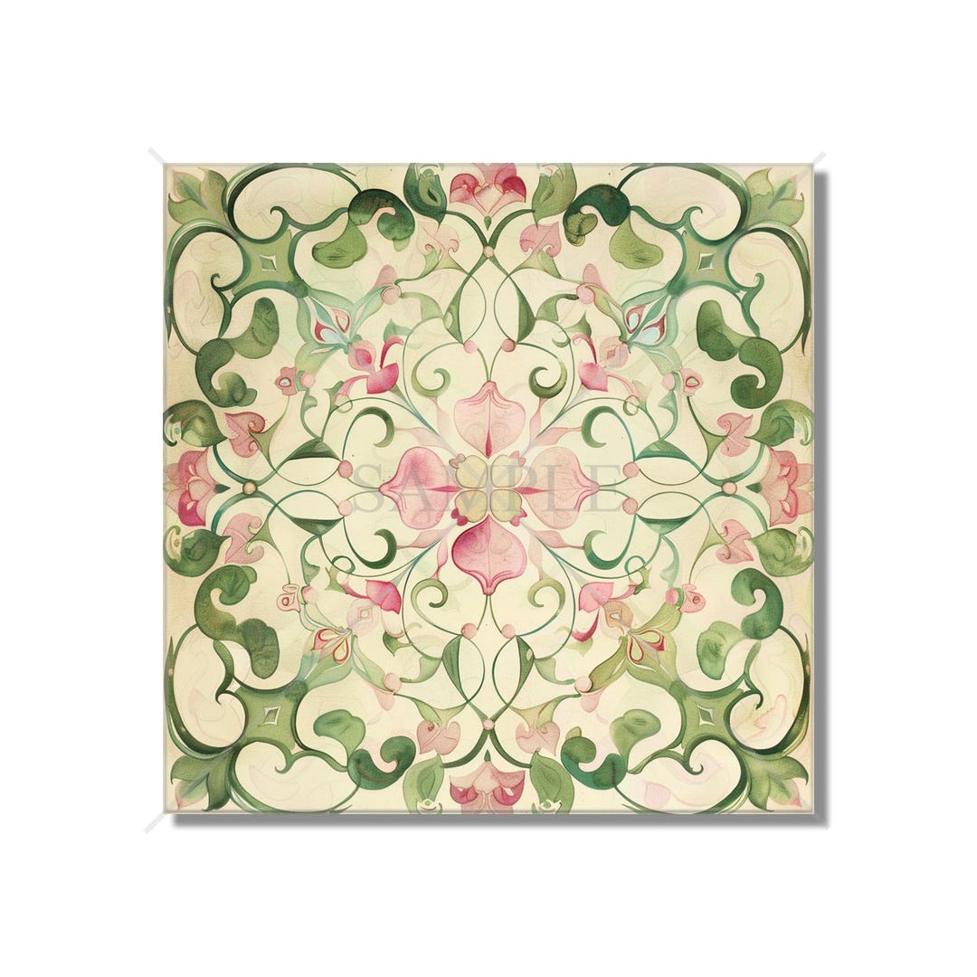 Pink and Green Vintage Design Ceramic Tile - Kitchen Backsplash Tile ...