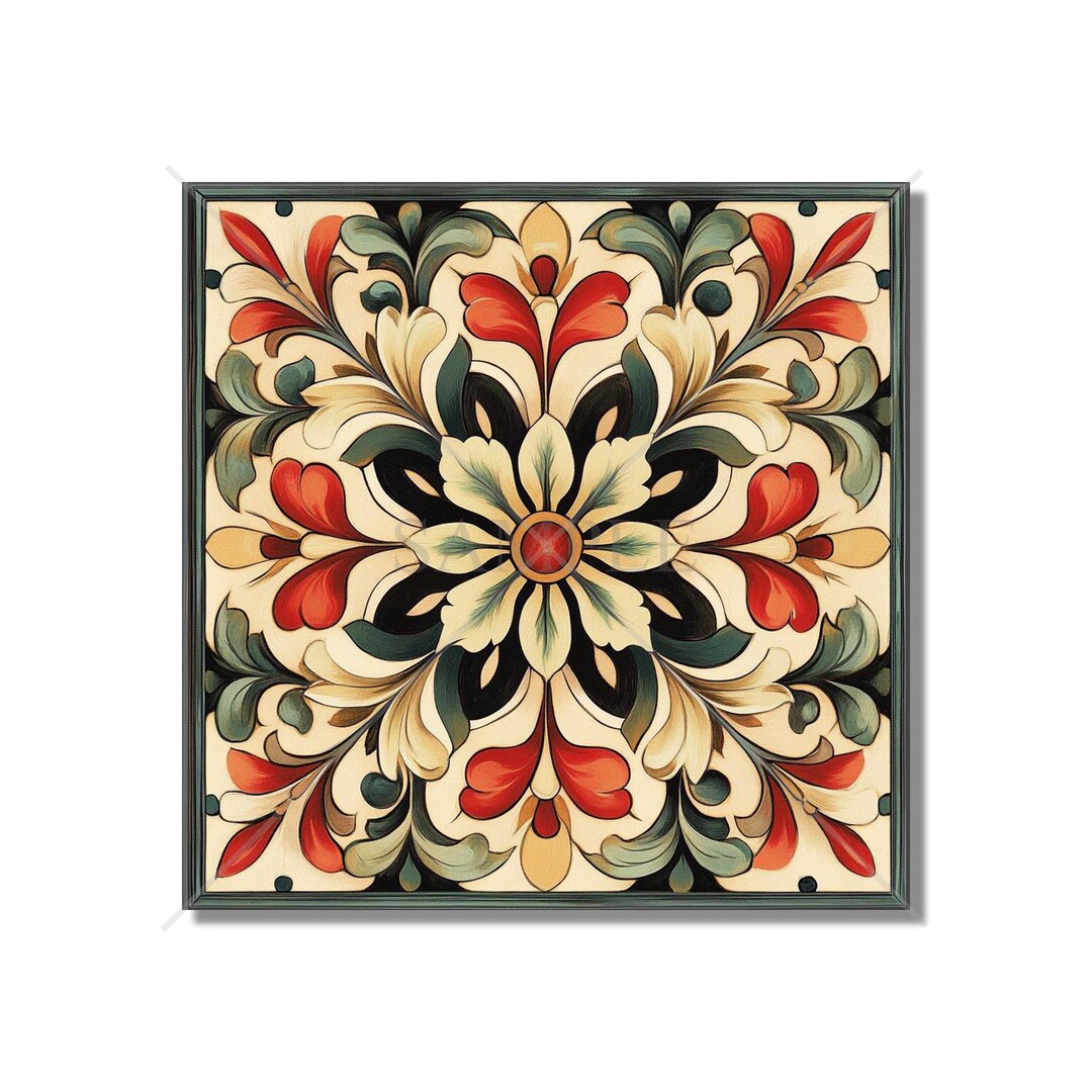 Cream Red Green Floral Ceramic Tile - Decorative Floral Design Tile ...