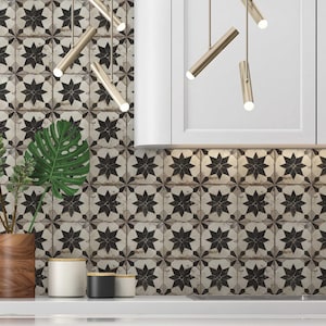 Rustic Black and off White Ceramic Tile - Patterned Ceramic Tile ...