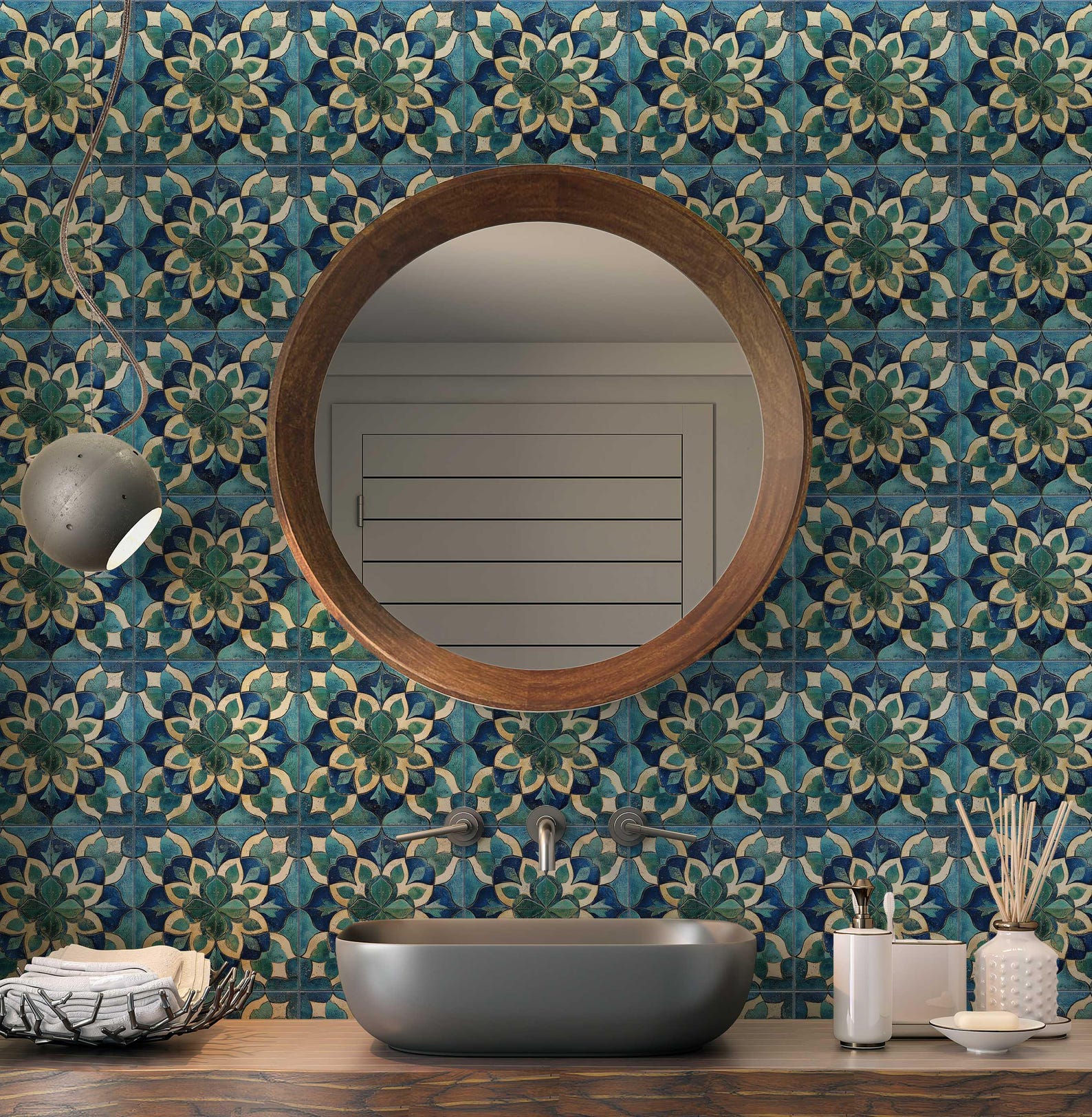 Blue Green Turquoise Ceramic Tile - Vintage Moroccan Tile Design ...