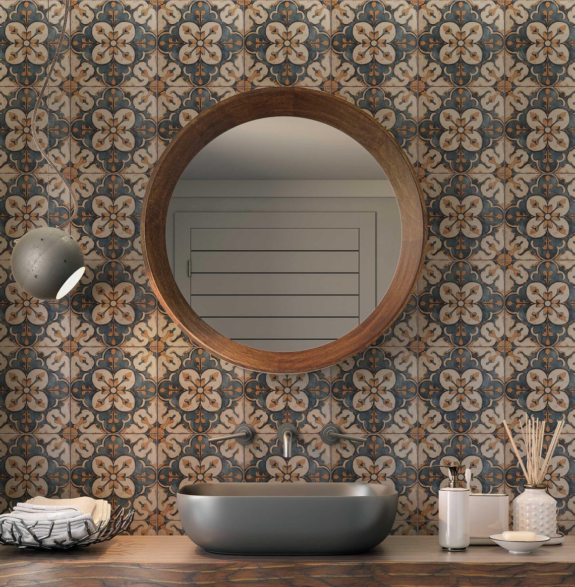 Vintage Blue Gold Design Ceramic Tile - Unique Blue Kitchen Backsplash ...
