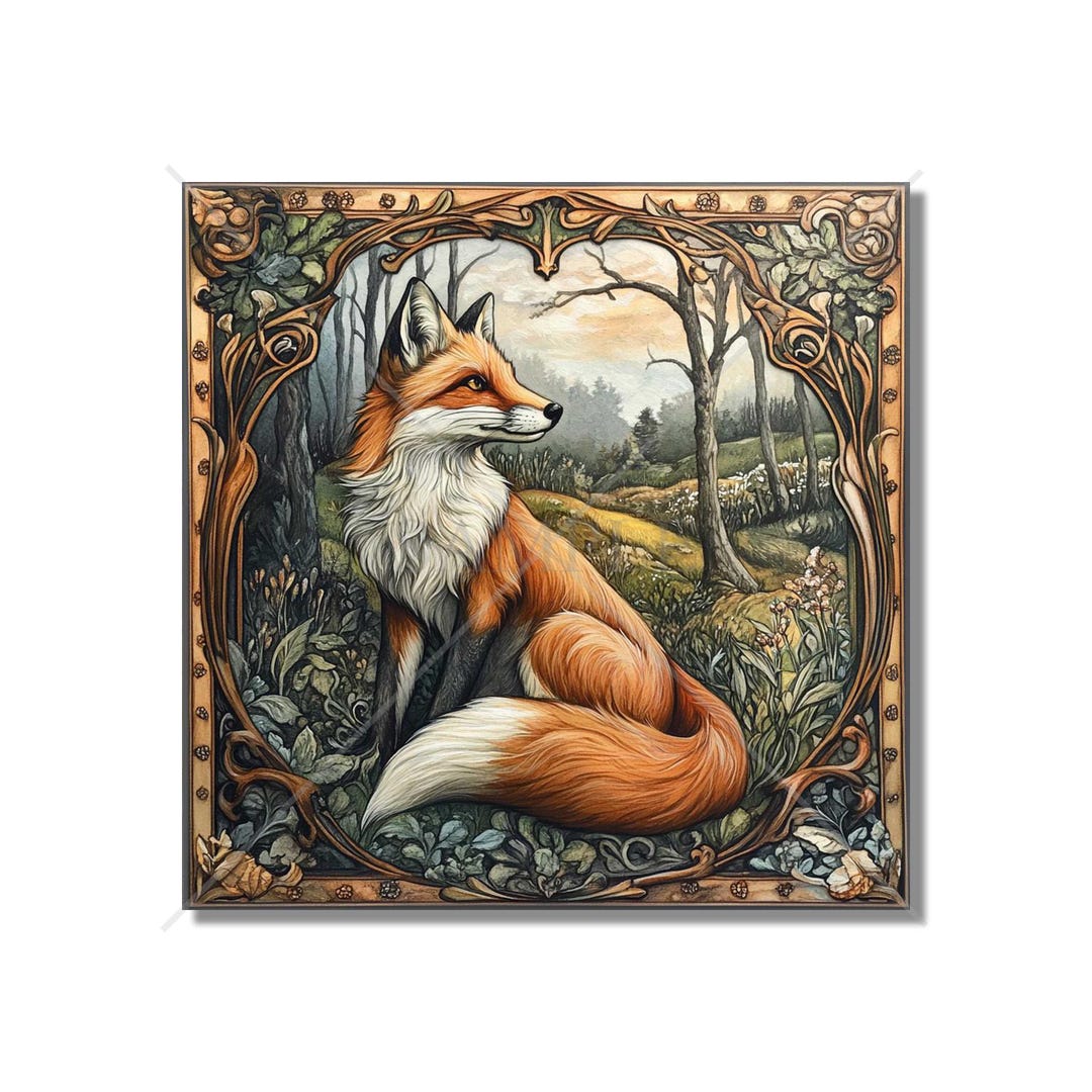 Fox Design Ceramic Tile - Vintage Woodland Fox Design Ceramic Tile ...