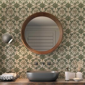 Ceramic Tile Sage Green Patterned Vintage Design Kitchen Backsplash ...