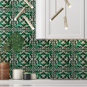 Emerald Green Patterned Ceramic Tile - Unique Kitchen Backsplash Tile ...