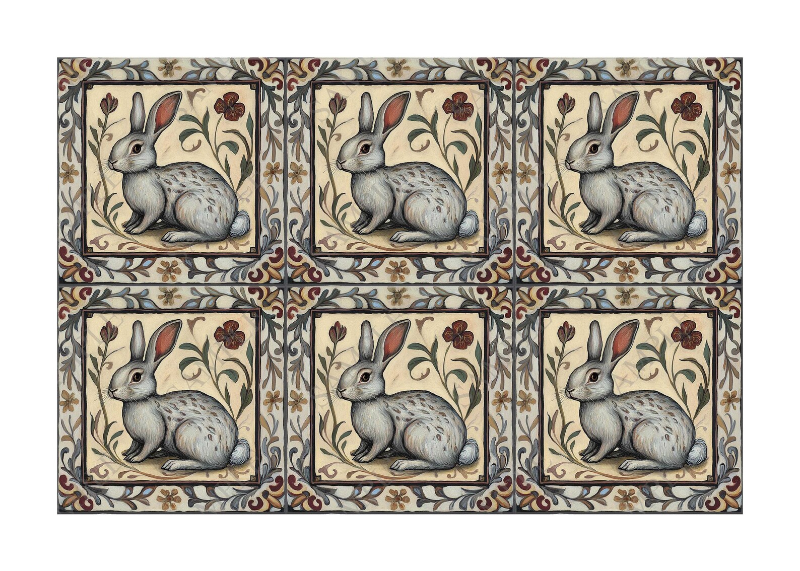 William Morris Vintage Rabbit Ceramic Tile - Patterned Rabbit Ceramic ...