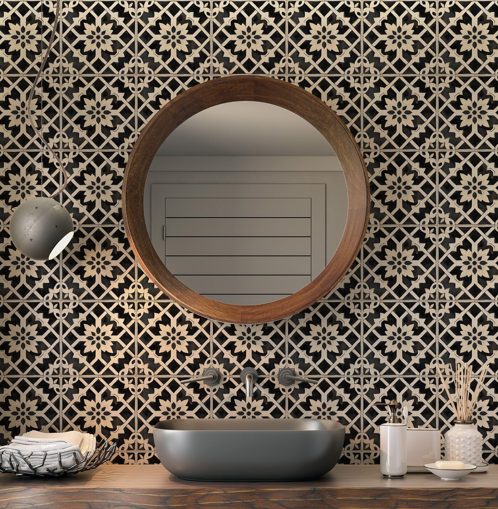 Black and Cream Ceramic Tile - Kitchen Backsplash Tile - Patterned ...