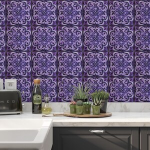 Purple Ceramic Tile Patterned Purple Kitchen Backsplash Tile Purple ...