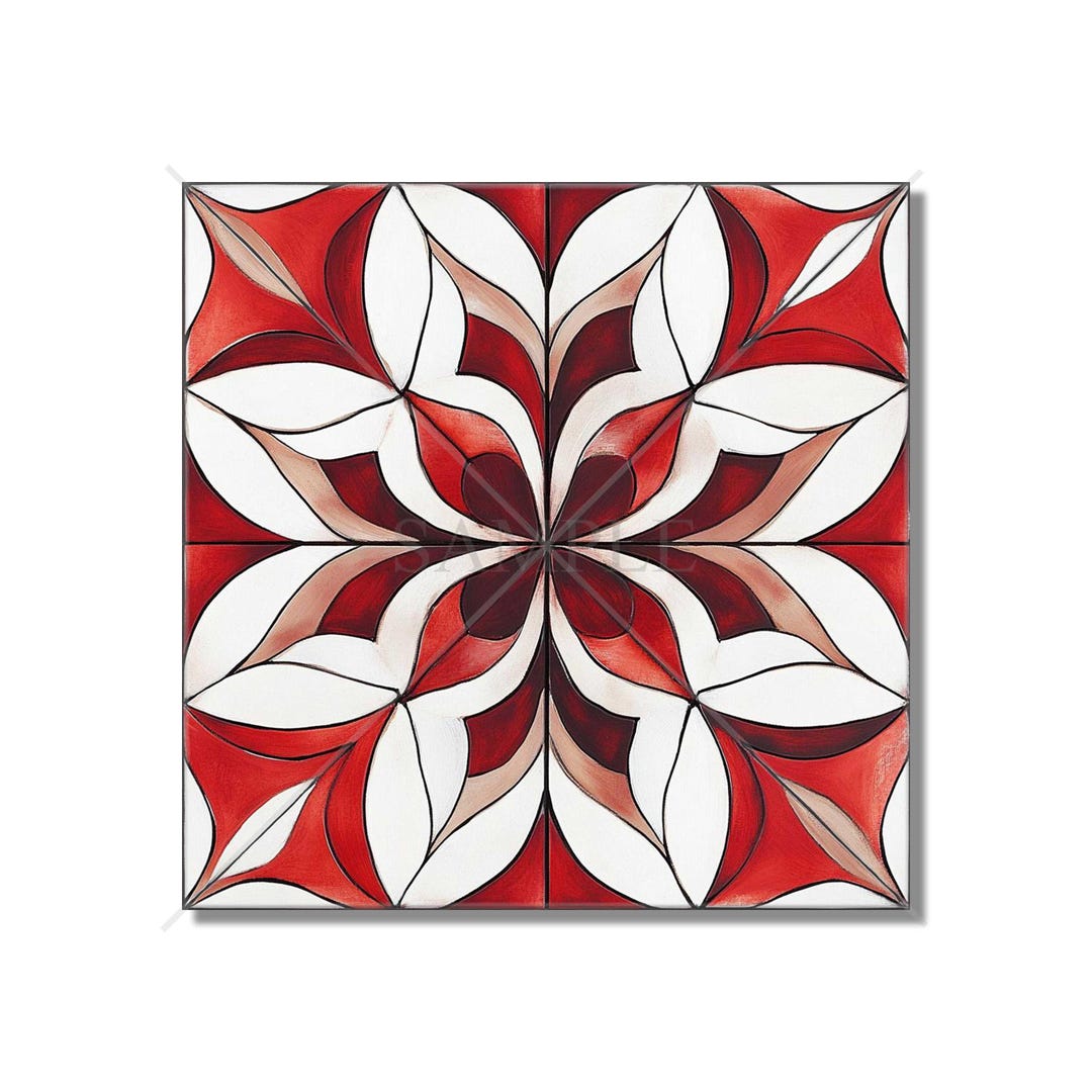 Red Patterned Ceramic Tile - Red Kitchen Backsplash Tile - Red Accent ...