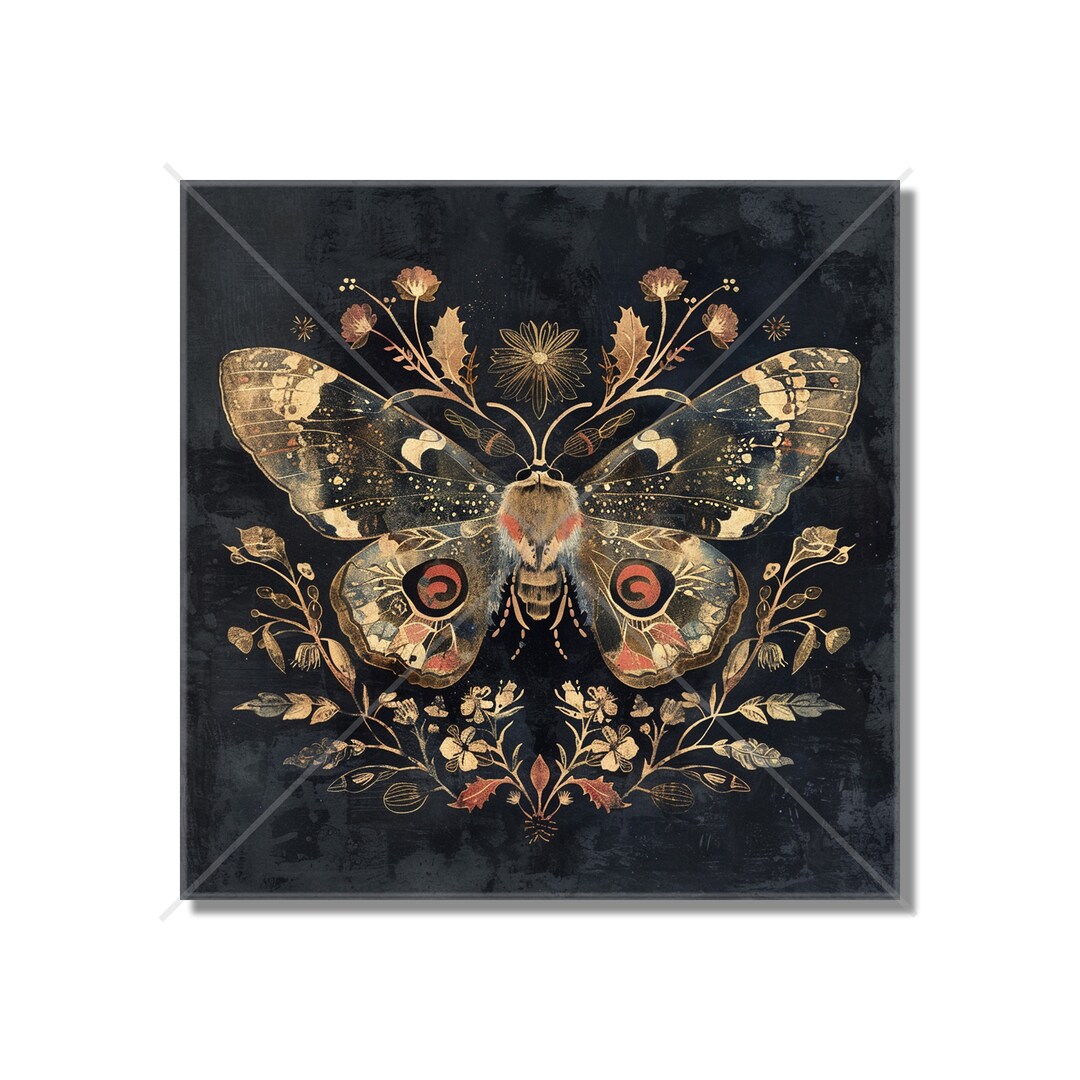 Moody Botanical Moth Design Ceramic Tile - Kitchen Backsplash Tile ...